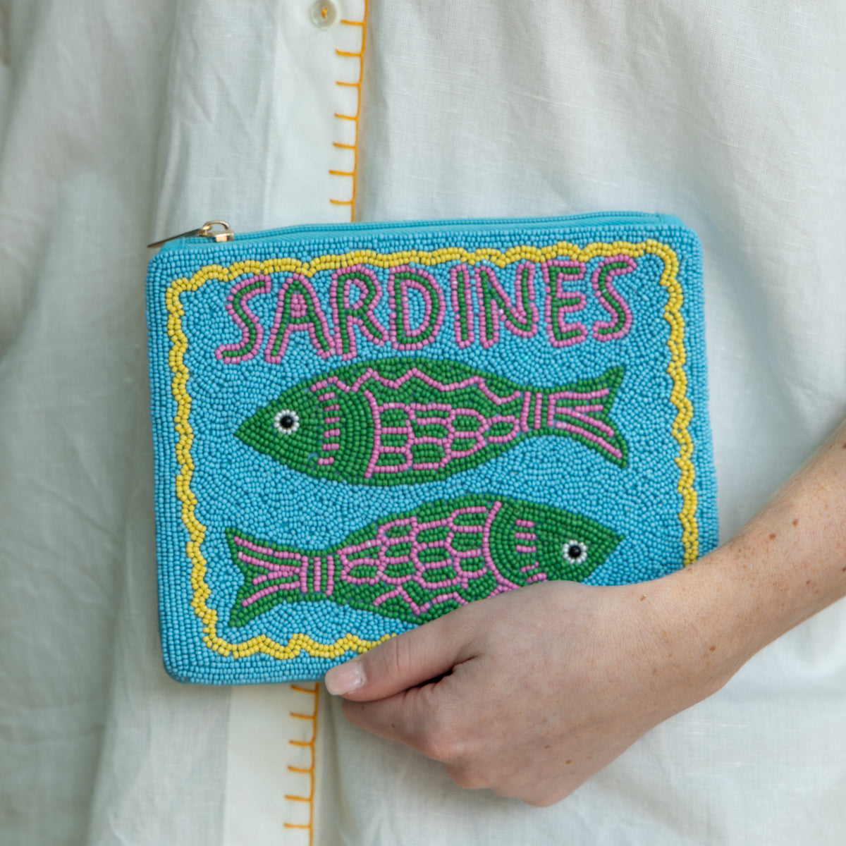 Blue Beaded Sardines Clutch – Ex Voto Vintage