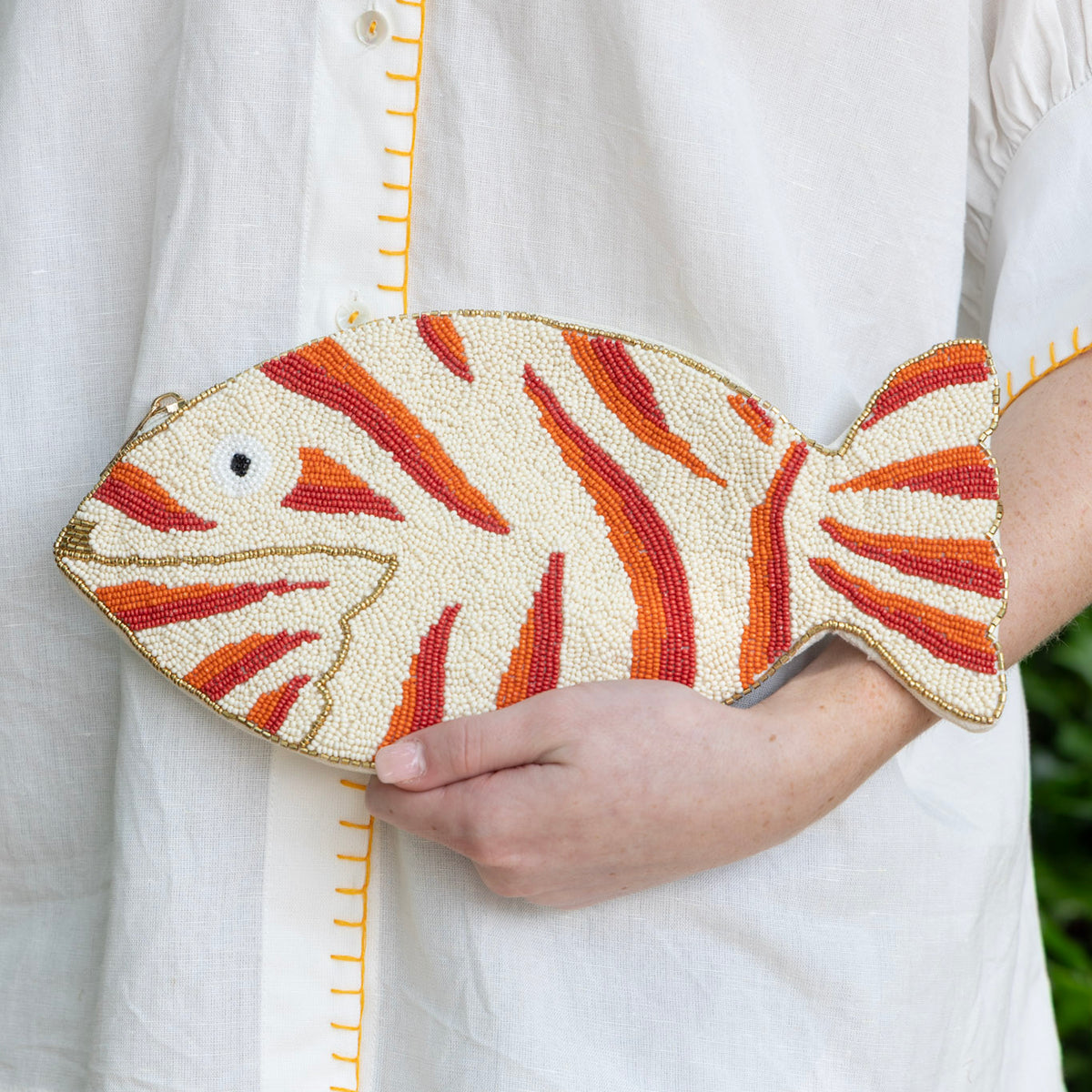 Coral Beaded Fish Clutch by ExVoto – Ex Voto Vintage