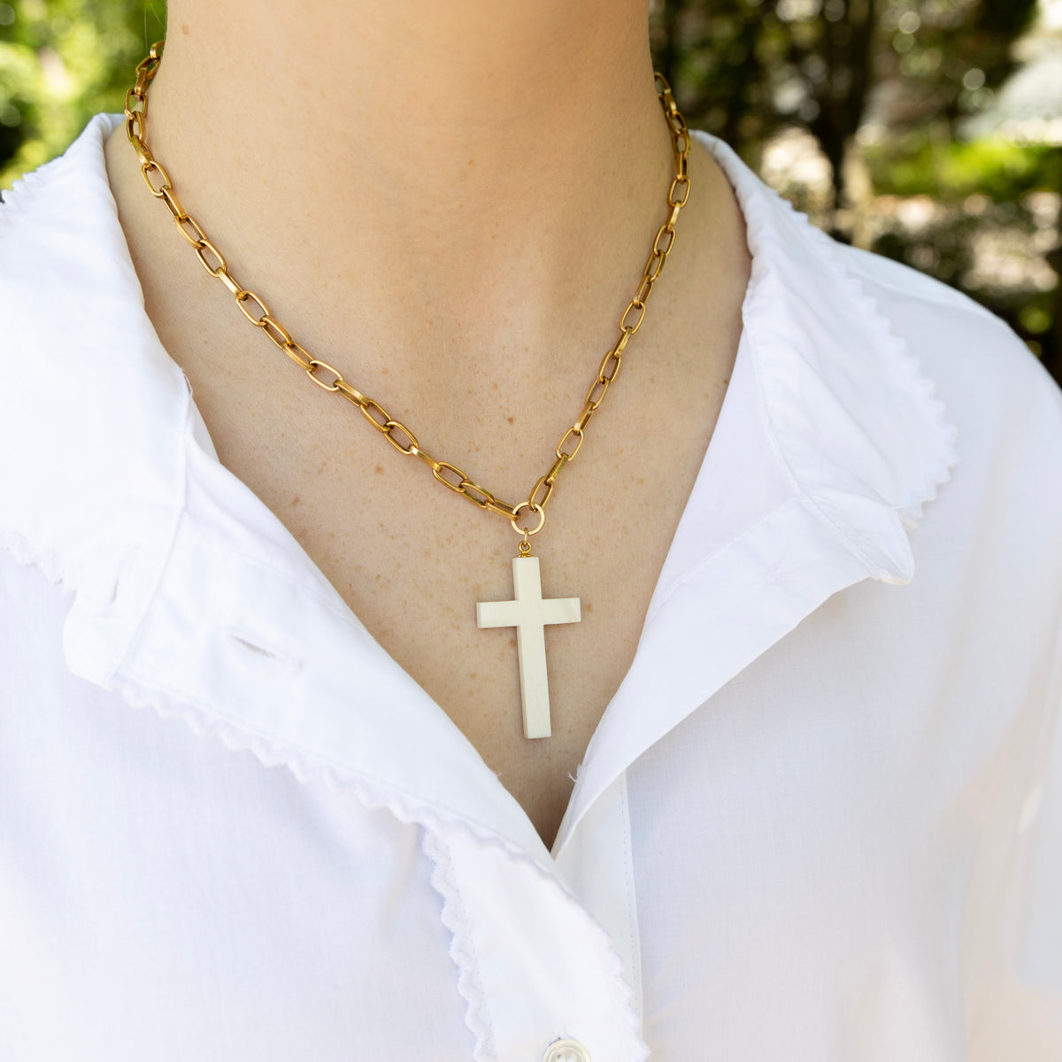 One of One #1304 :: 18" Lindsey Necklace with Antique Ivory Cross Pend ...