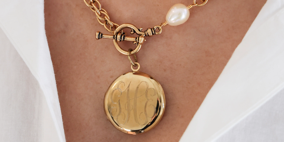 Custom Machine Engraved 18" Katherine Necklace with Natural Pearl and ...