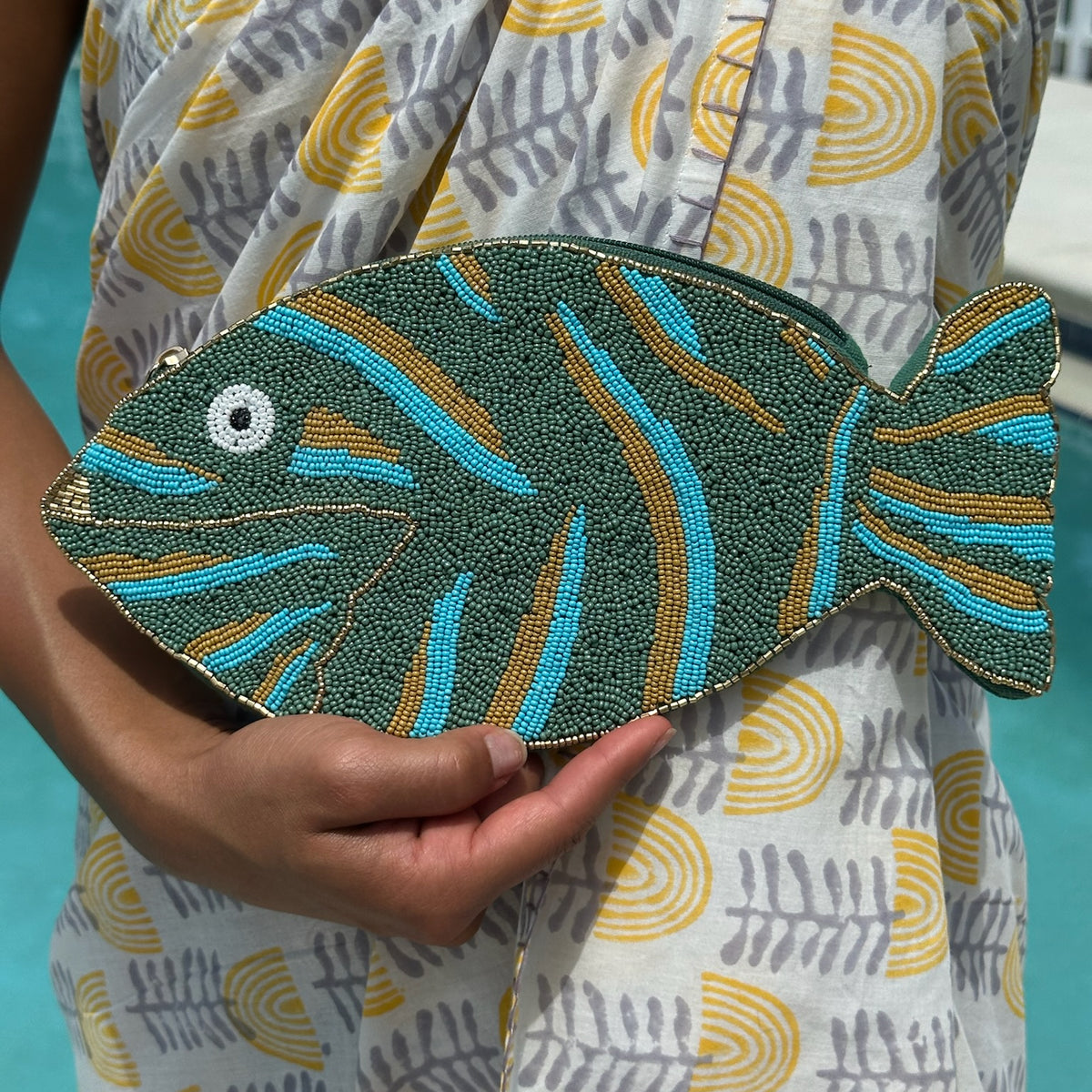 Green Beaded Fish Clutch by ExVoto – Ex Voto Vintage